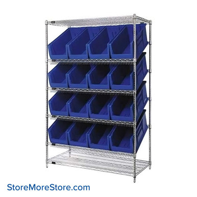 Angled Bin Storage, 48" W x 24" D x 74" H, 16 Bins at 11"W x 23.875"D x ...