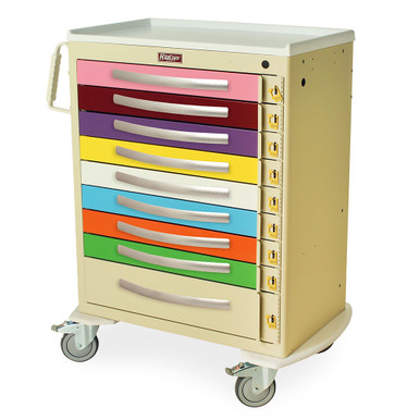 Breakaway Lock Pediatric Crash Cart with Color Coded Drawer Labels