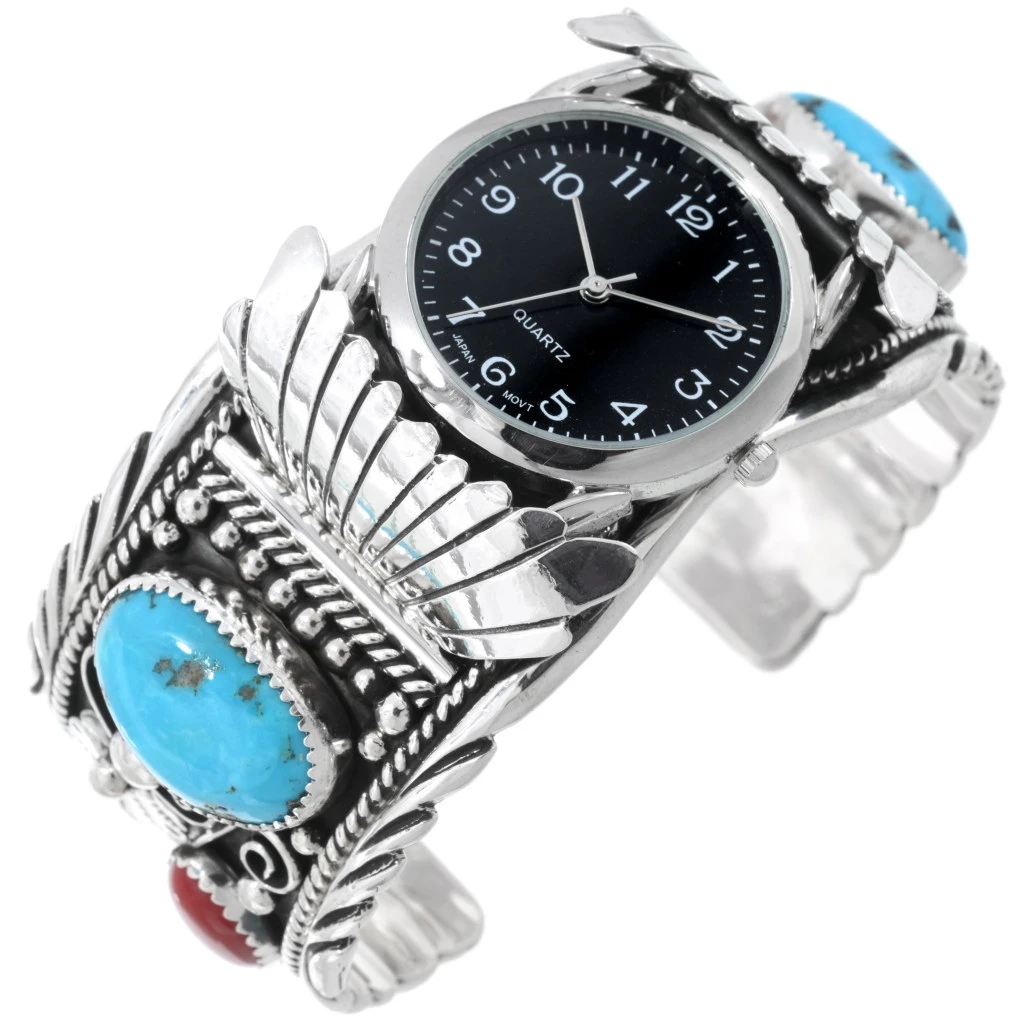 Navajo Ithaca Peak Turquoise Silver Mens Watch Cuff 24427