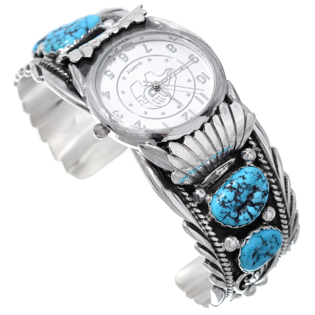 Turquoise Silver Navajo Mens Watch Cuff Sterling Mens Design 15079