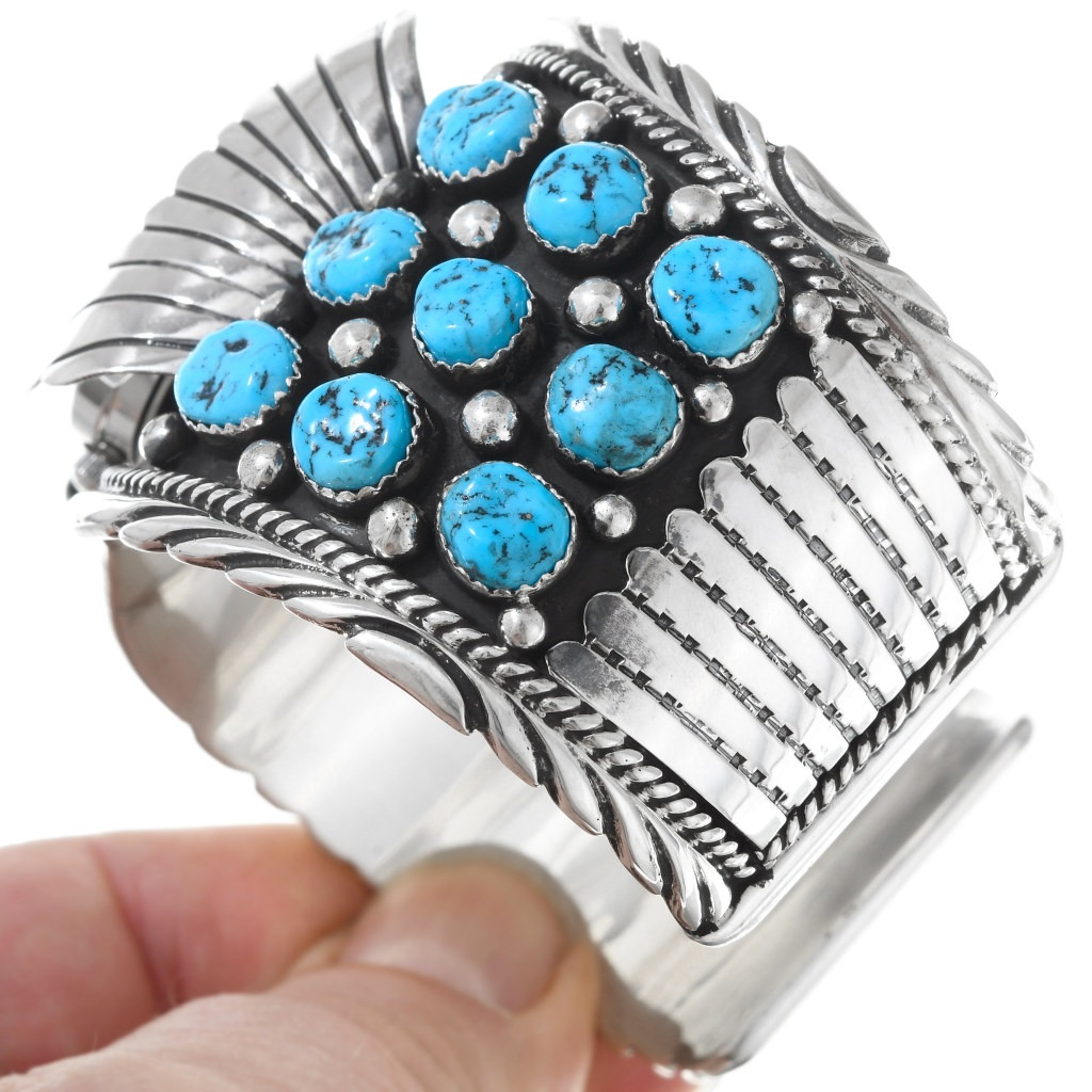 Navajo Turquoise Silver Mens Watch Cuff Big Boy Sterling 18908