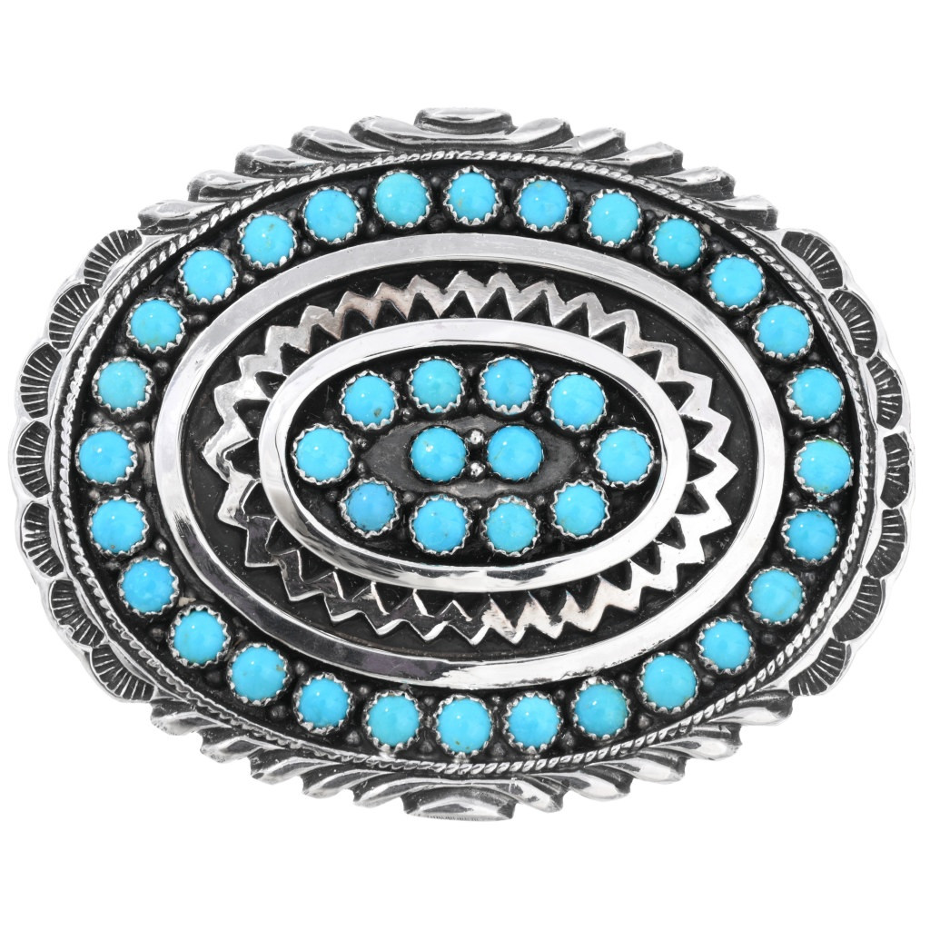 Natural Sleeping Beauty Turquoise Belt Buckle Navajo Sterling 28231
