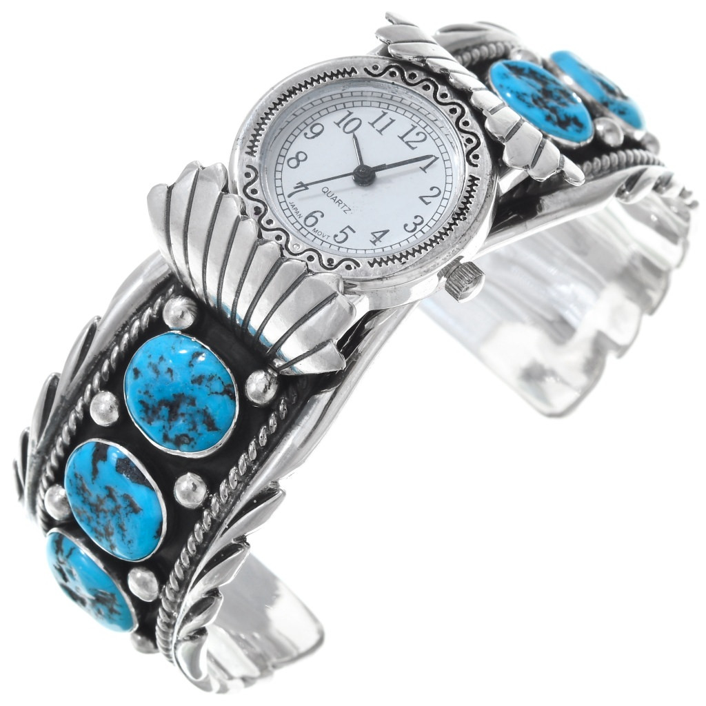 Ladies Sterling Native American Turquoise Watch Cuff 24471