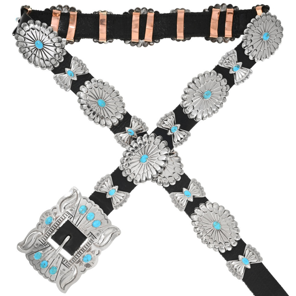 Navajo Turquoise Silver Concho Belt Traditional Patterns 13146