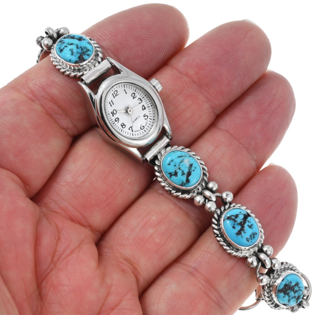 Navajo Turquoise Silver Link Watch Bracelet Tennis Style 25248