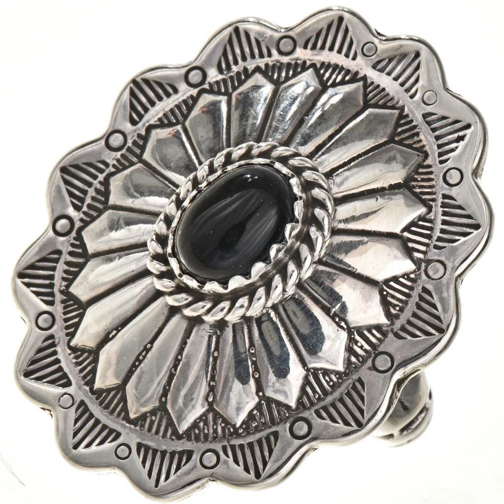 Navajo Black Onyx Silver Concho Ring 28947
