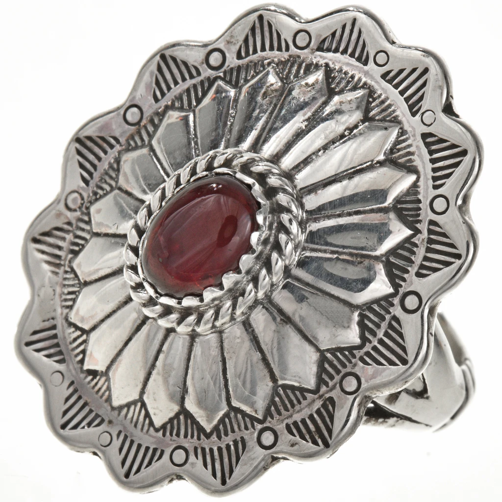 Navajo Garnet Silver Concho Ring 28942