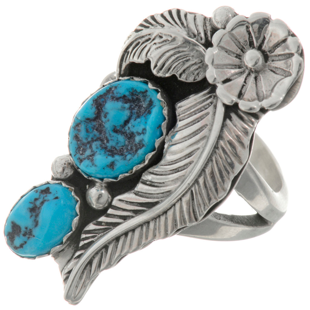 Navajo Natural Turquoise Silver Ladies Ring Pointer Style 26442