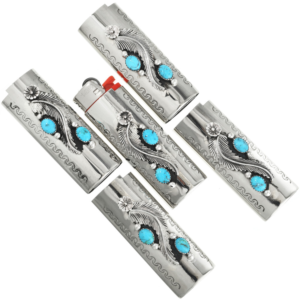 Awesome Navajo Natural Kingman Turquoise Silver Lighter Case 27605