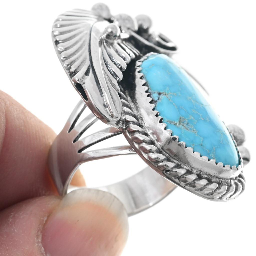 Kingman Turquoise Silver Pointer Ring 27126
