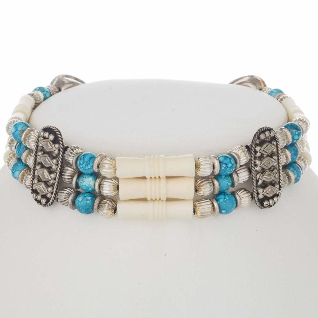 Turquoise Silver Bone Choker 20326