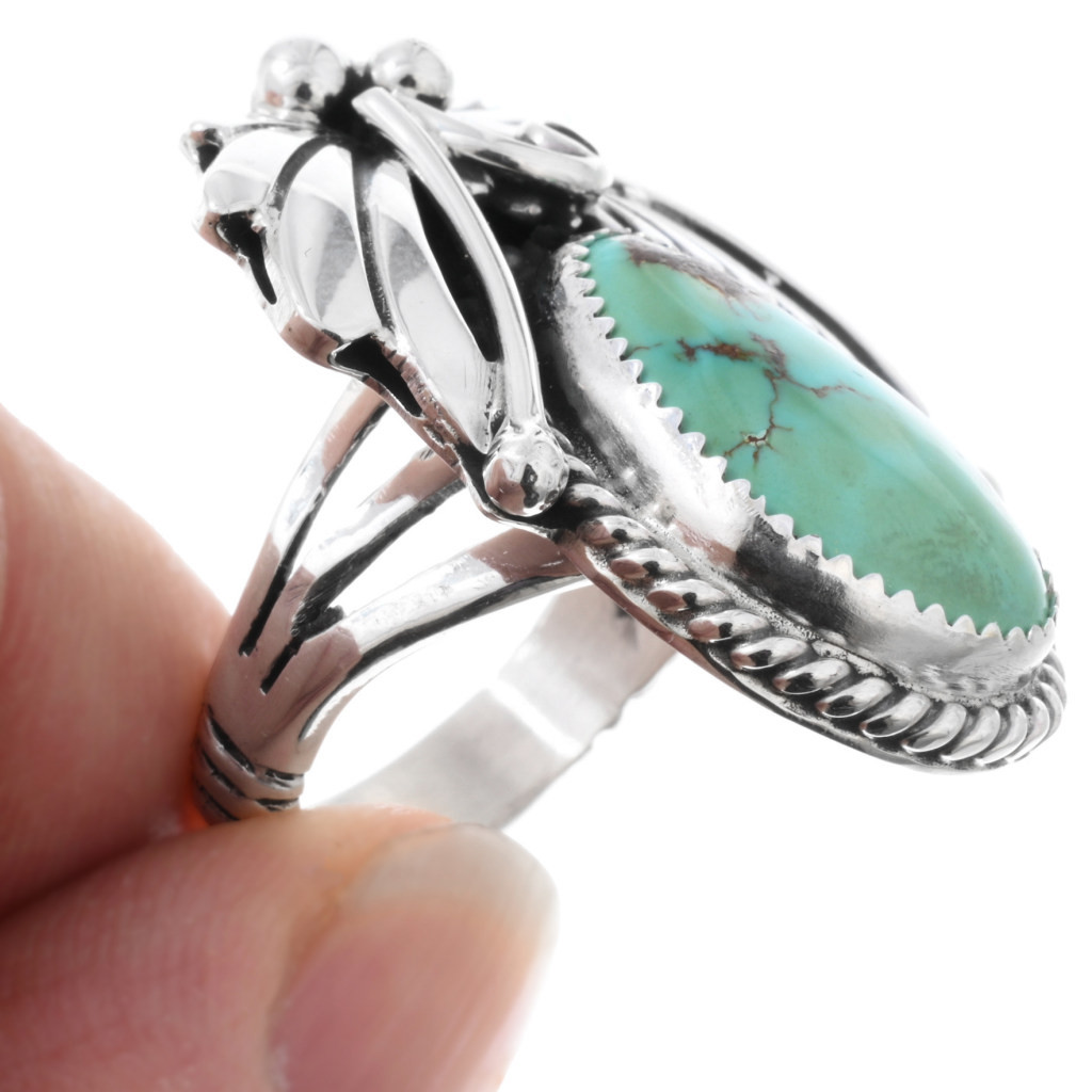 Native American Turquoise Pointer Ring Ladies Sterling Design 27131