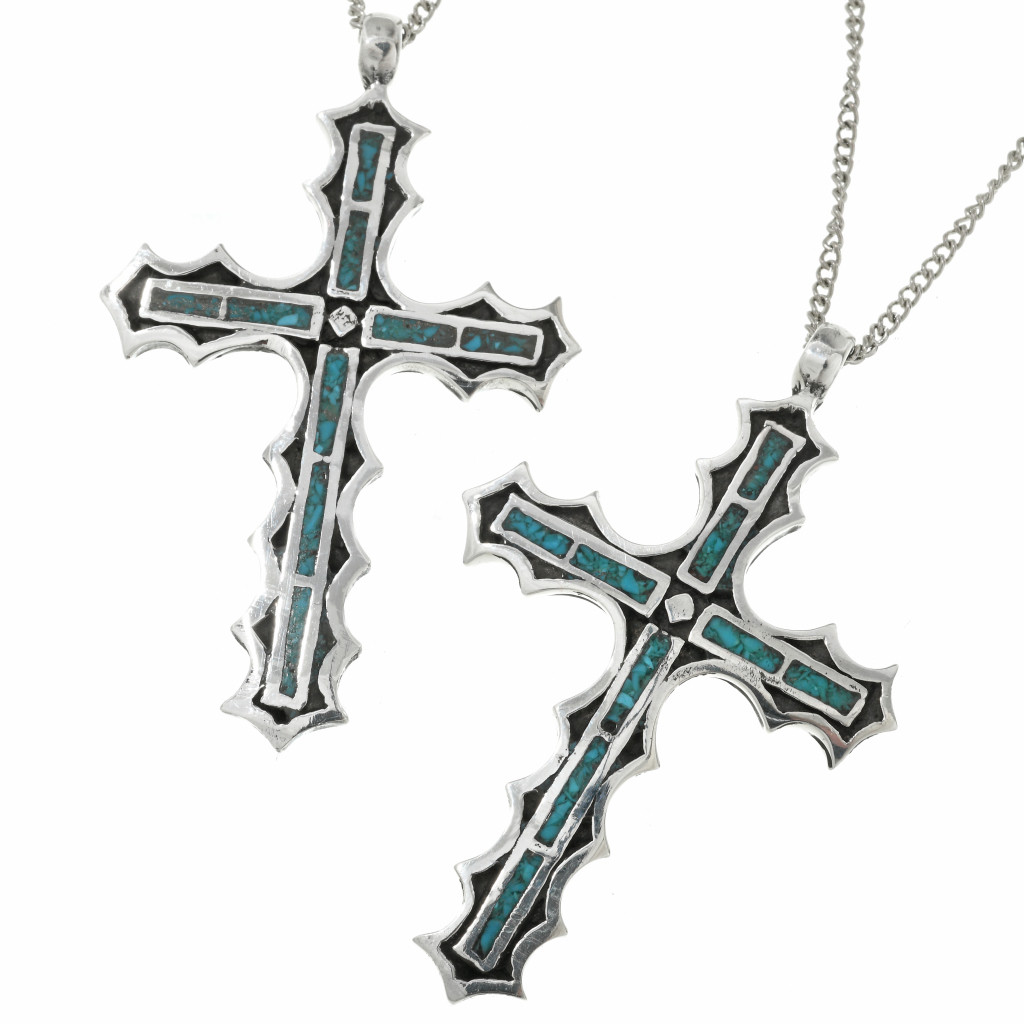 Unisex Inlaid Turquoise Navajo Cross Pendant With Chain 29947