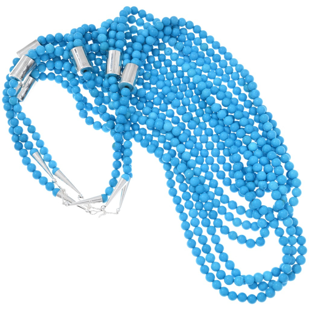 Navajo Turquoise Beaded Necklace 3-Strand Waterfall Design 31766