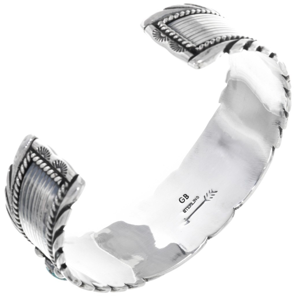 Genuine Turquoise Silver Navajo Row Cuff Sterling Unisex Bracelet 33222