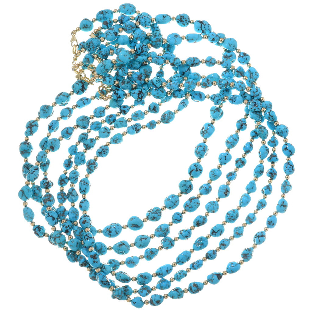 Sun Kissed Ladies Natural Turquoise Nugget Gold Bead Necklace 34393