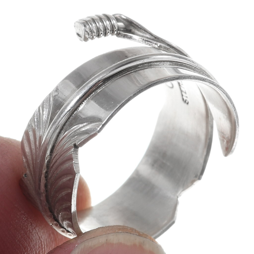 Middle or Thumb Native American Sterling Feather Ring Bypass 35763