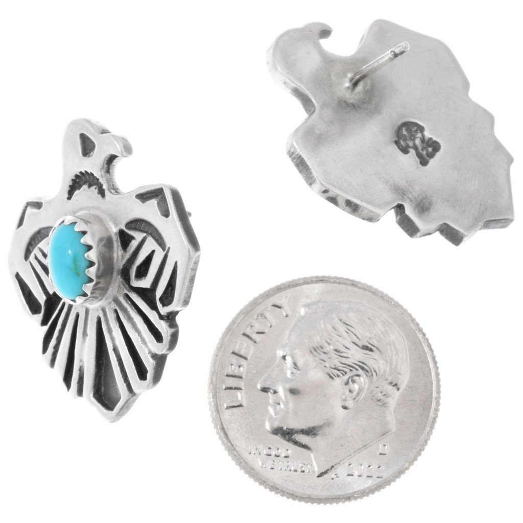 Navajo Turquoise Silver Thunderbird Earrings Post Studs 39489