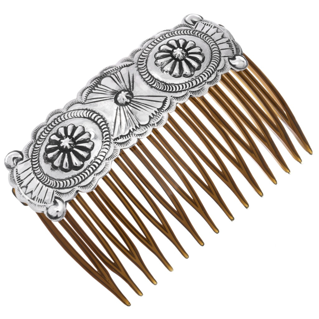 Sterling Native American Hammered Silver Hair Comb 40289