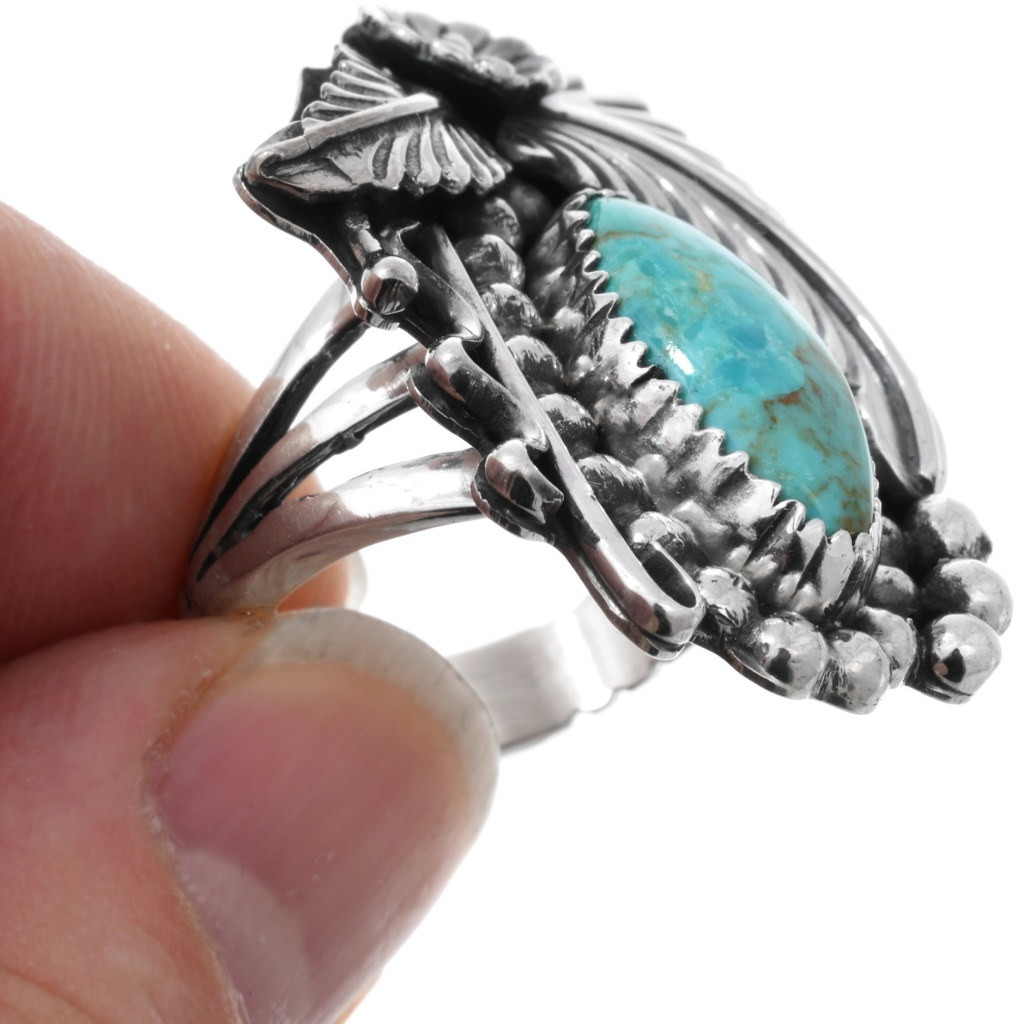 Native American Turquoise Silver Ladies Pointer Ring 27129