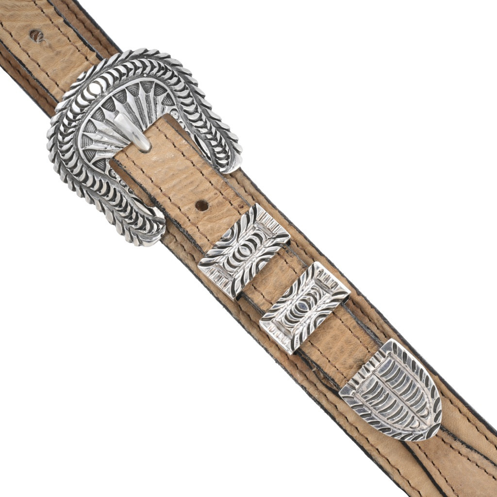 Navajo Sterling Silver Ranger Belt Buckle Set by Alex Gavin 40996
