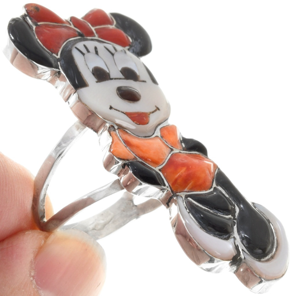 Zuni-toon Ladies Inlaid Zuni Minnie Mouse Sterling Ring by Don Dewa 41278