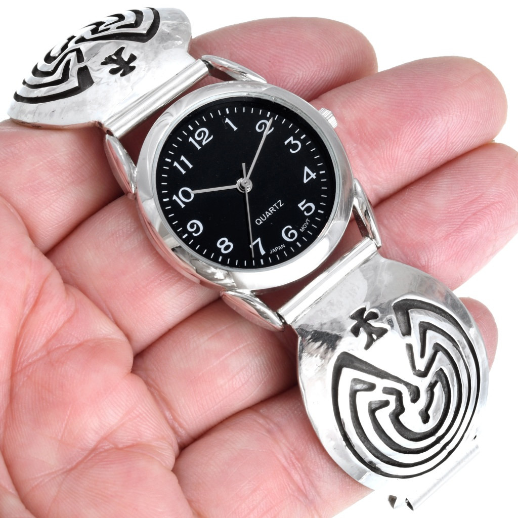 Sterling Native American Man in the Maze Silver Mens Watch 41466