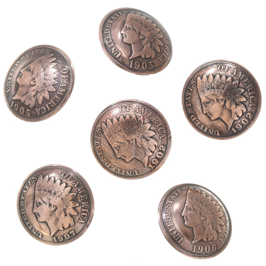 Genuine Indian Head Penny Buttons Set of Six Real US Coins 41647