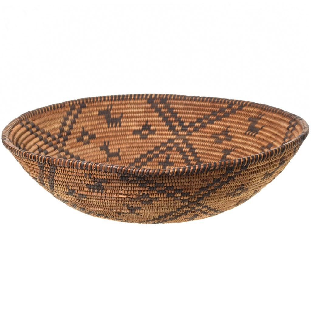 Antique Apache Indian Basket Crooses Dogs Star Flower Patterns 41888