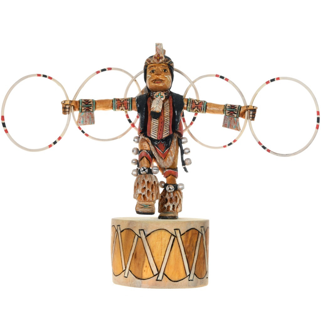 Awesome Hand Carved Cottonwood Hopi Hoop Dancer Kachina 42142