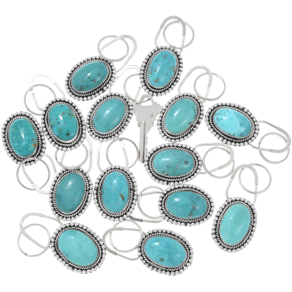 Great gift! Navajo Turquoise Silver Key Ring IN Sterling Bead Frame 34117