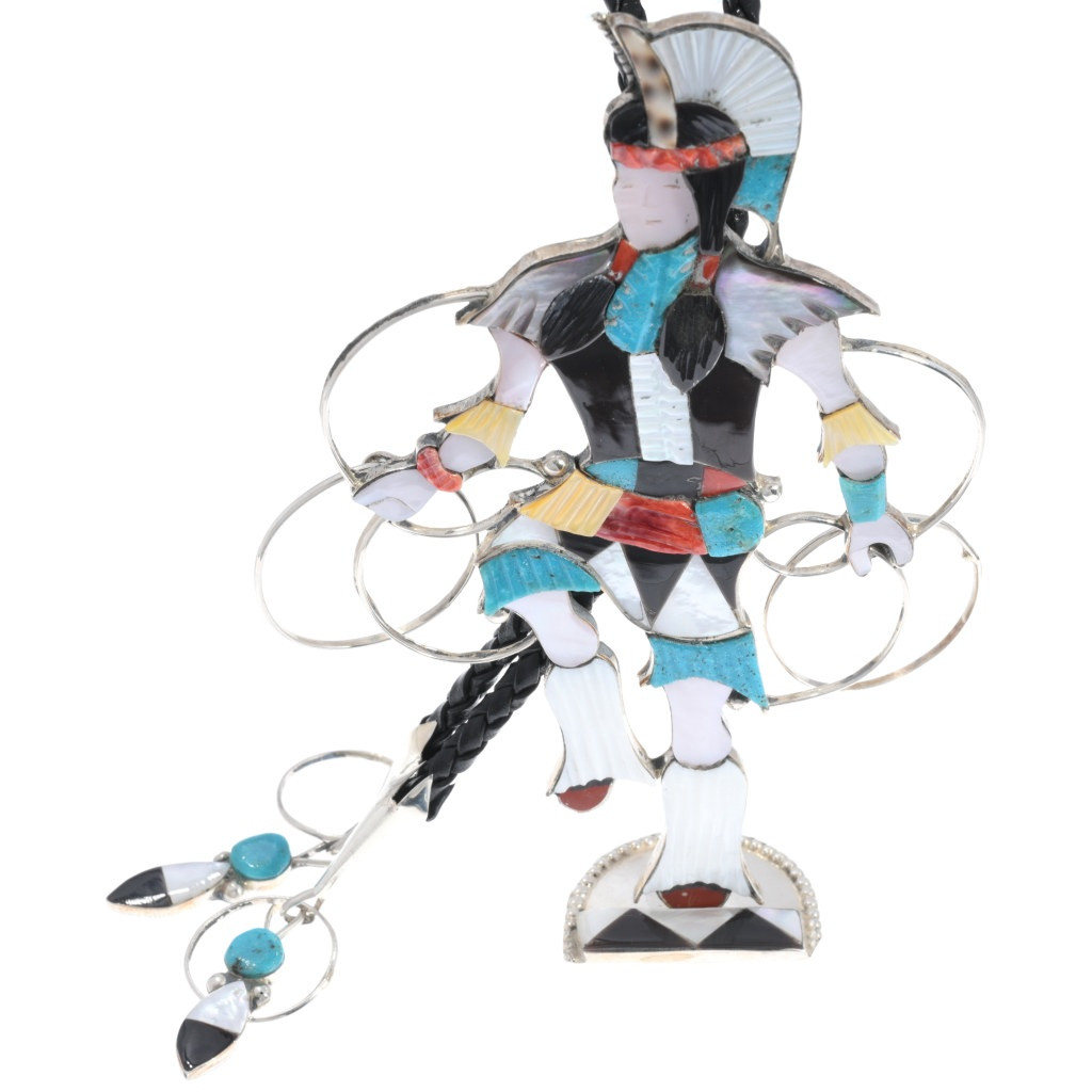 Large Zuni Hoop Dancer Bolo Tie by Jonathan Beyuka 37546