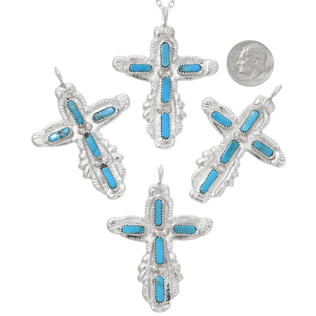 Turquoise Zuni Sterling Silver Cross Pendant 2402