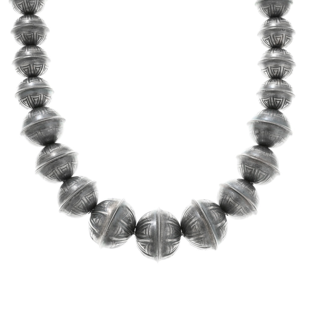 Sterling Silver Aztec Bench Bead Graduated Necklace 0308