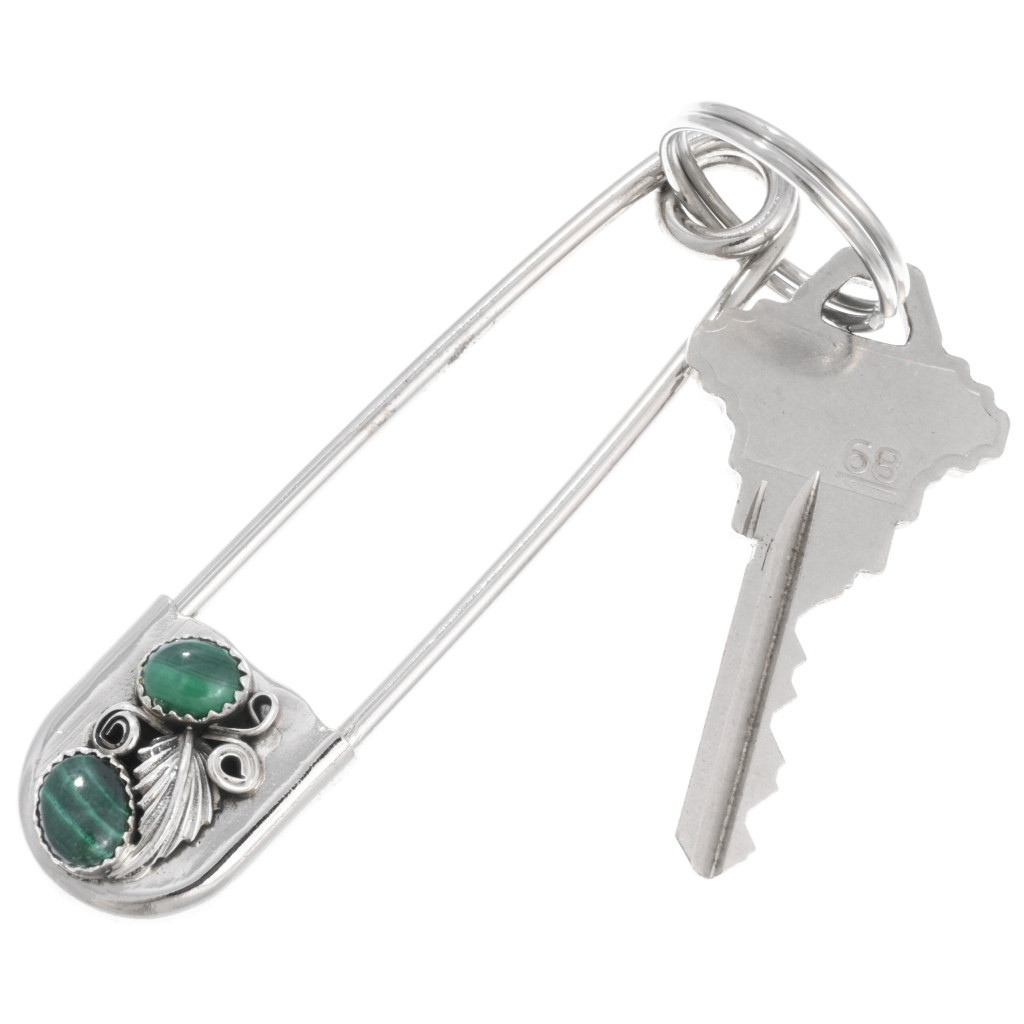 Native American Malachite Silver Key Ring Safety Pin Accessory 0153