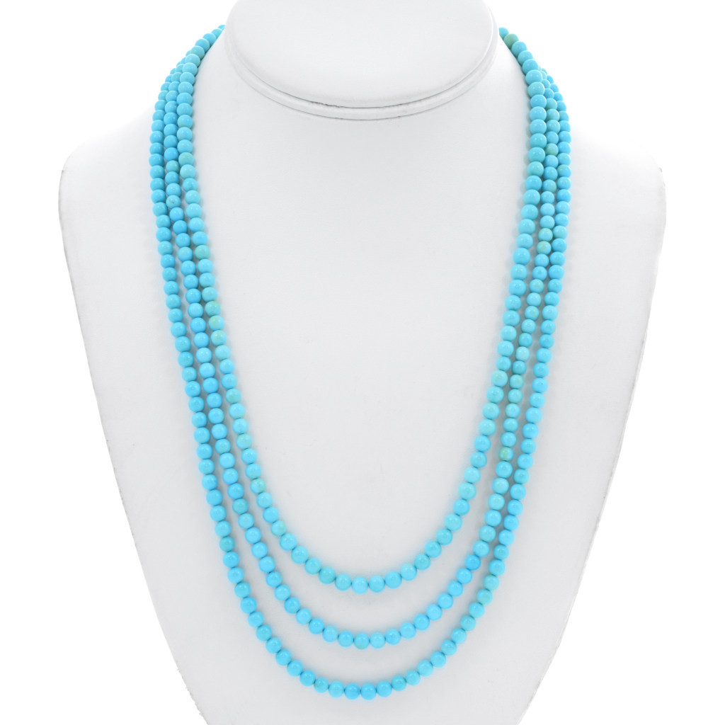 Three Strand Navajo Beaded Turquoise Necklace 23" 43052