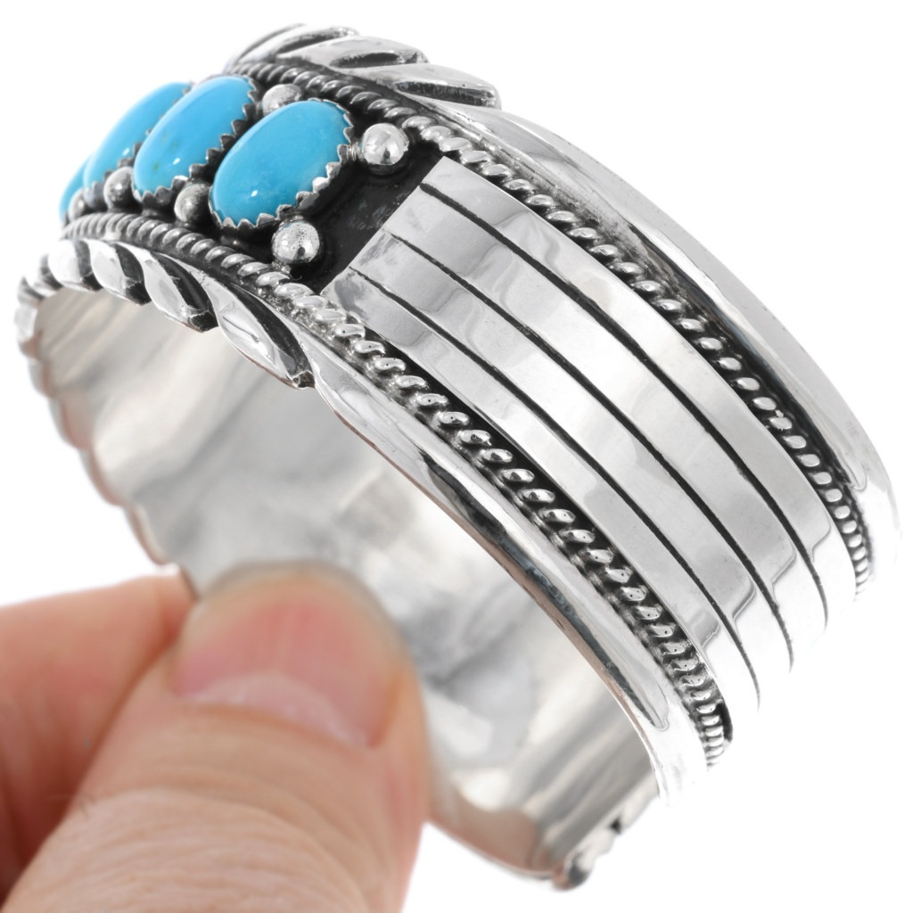 Sleeping Beauty Turquoise 7 Stone Sterling Silver Cuff Bracelet 43145