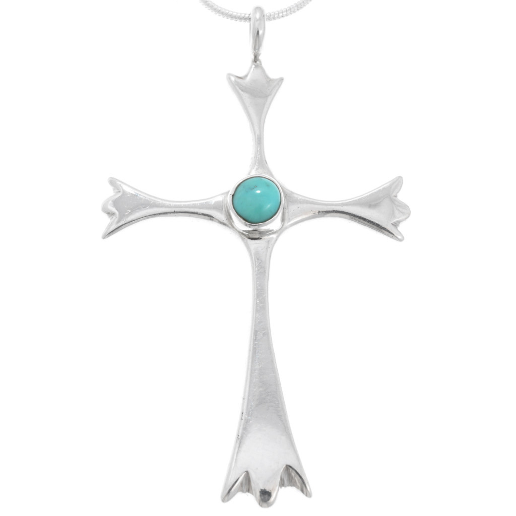 Sterling Silver Turquoise Cross Pendant with Chain 43373