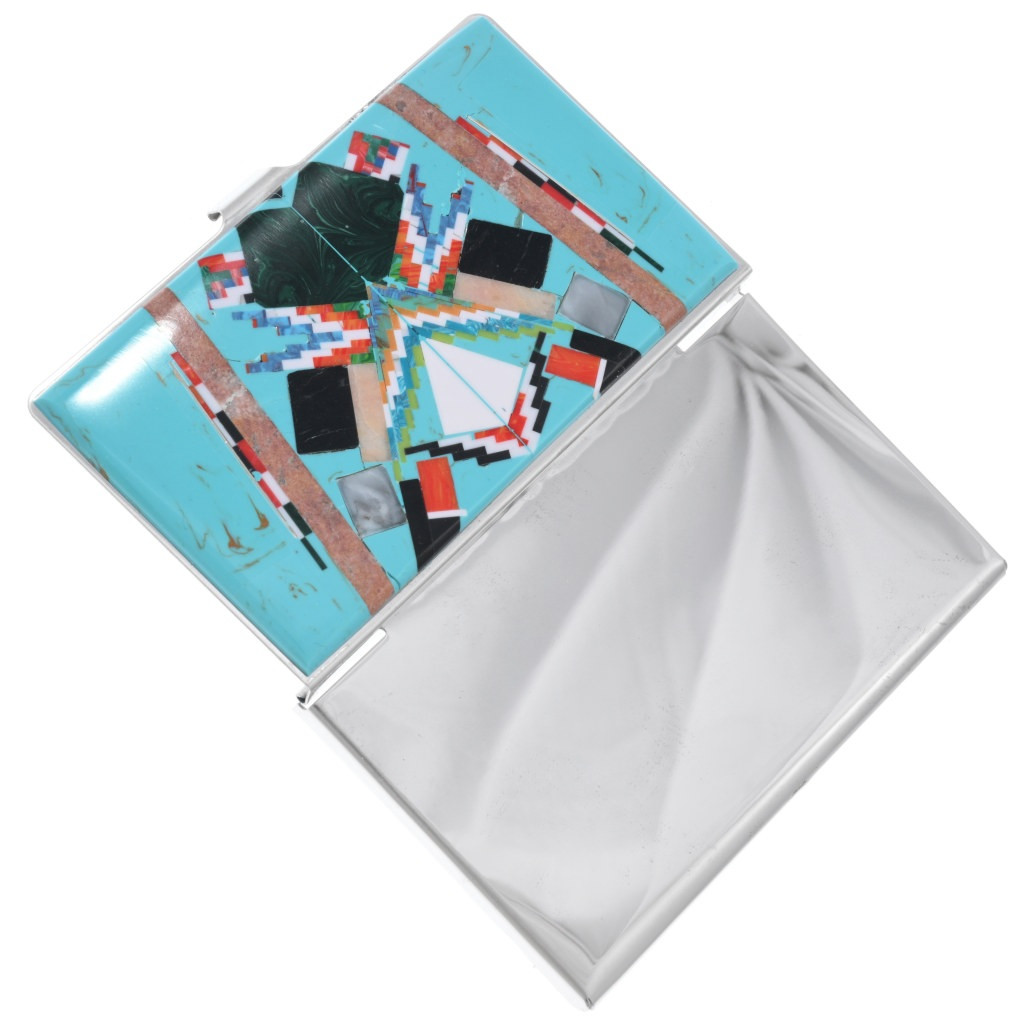 Southwestern Block Turquoise Inlay Business Card Holder 43536