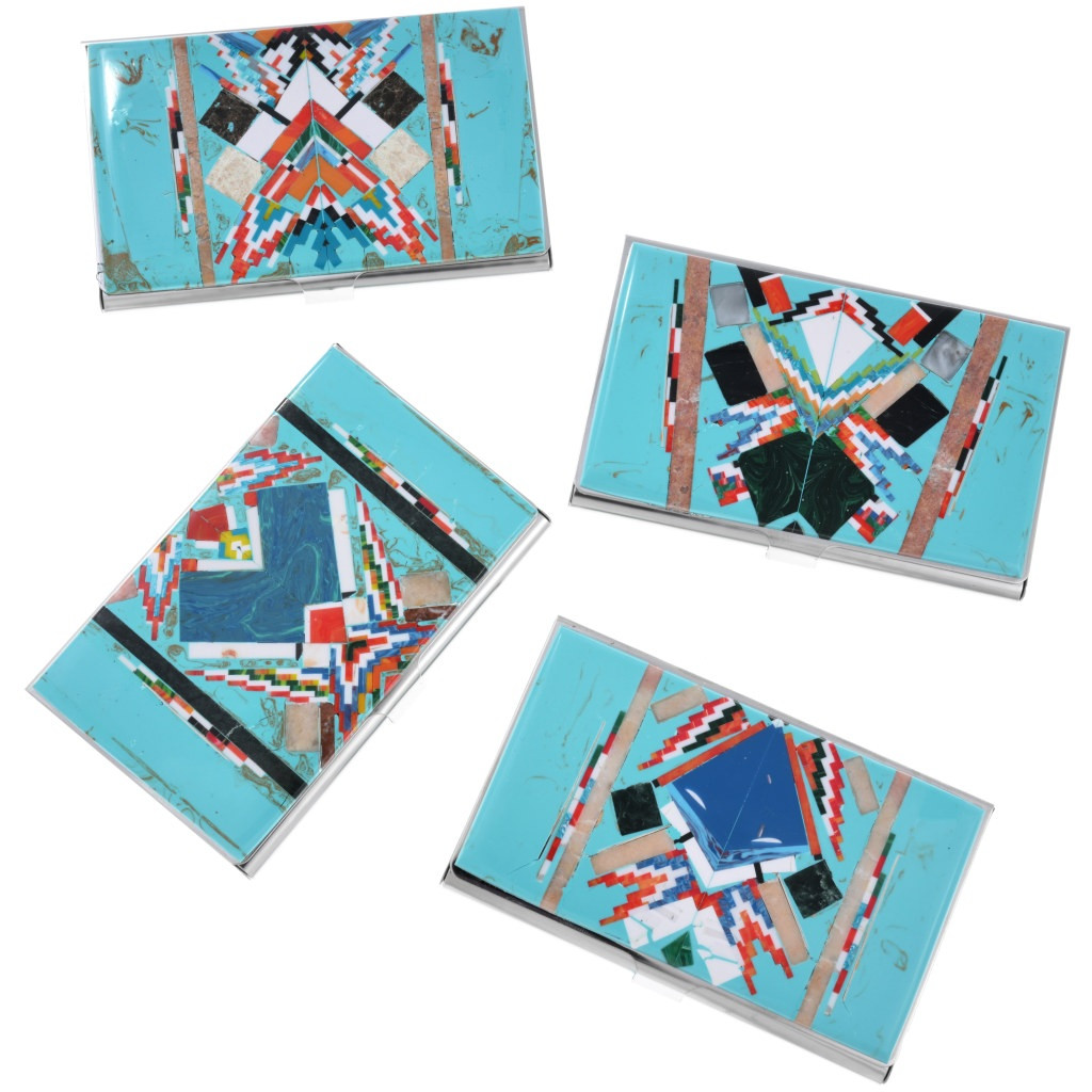 Southwestern Block Turquoise Inlay Business Card Holder 43536