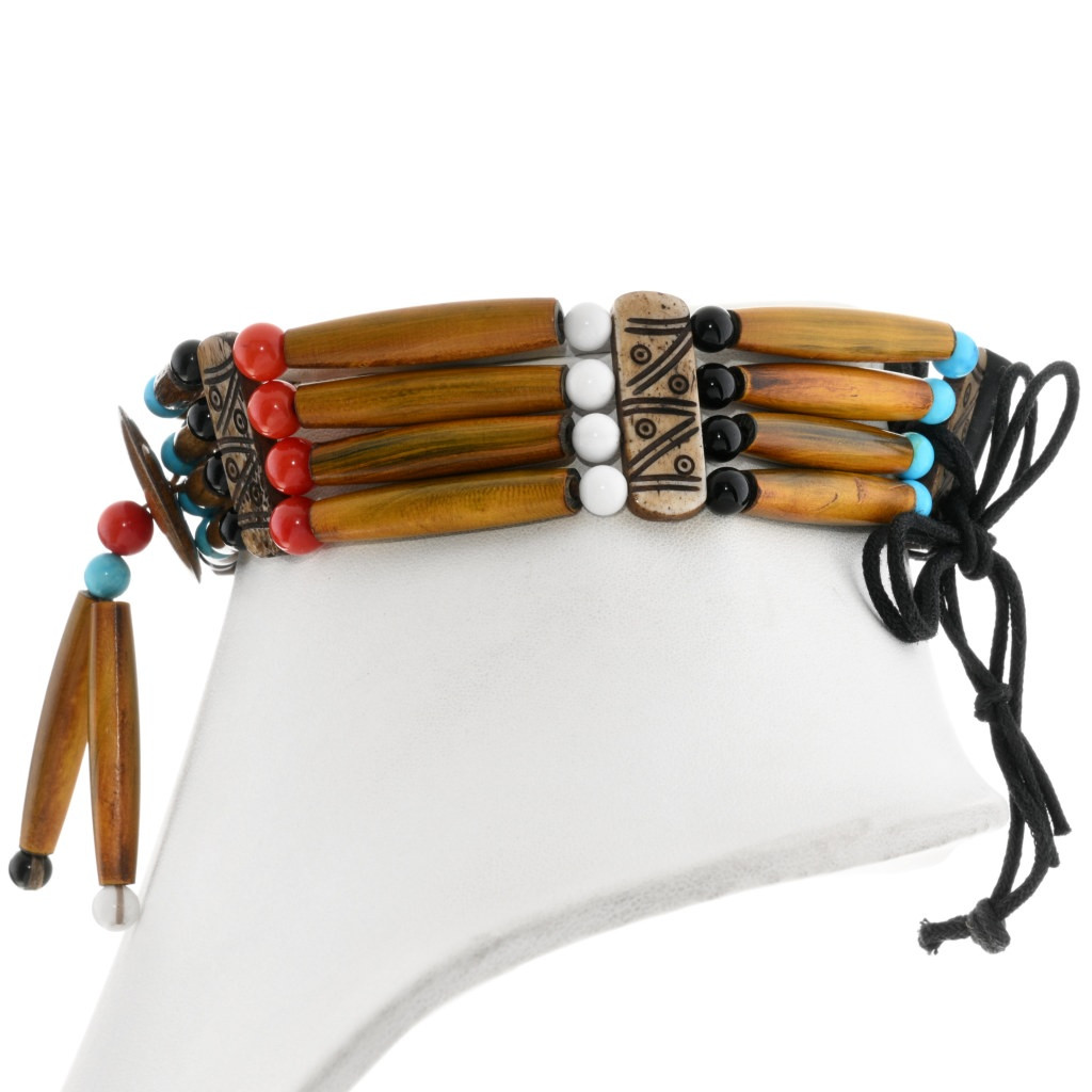 Native American Designed Brown Bone Red Turquoise Choker Necklace 43667