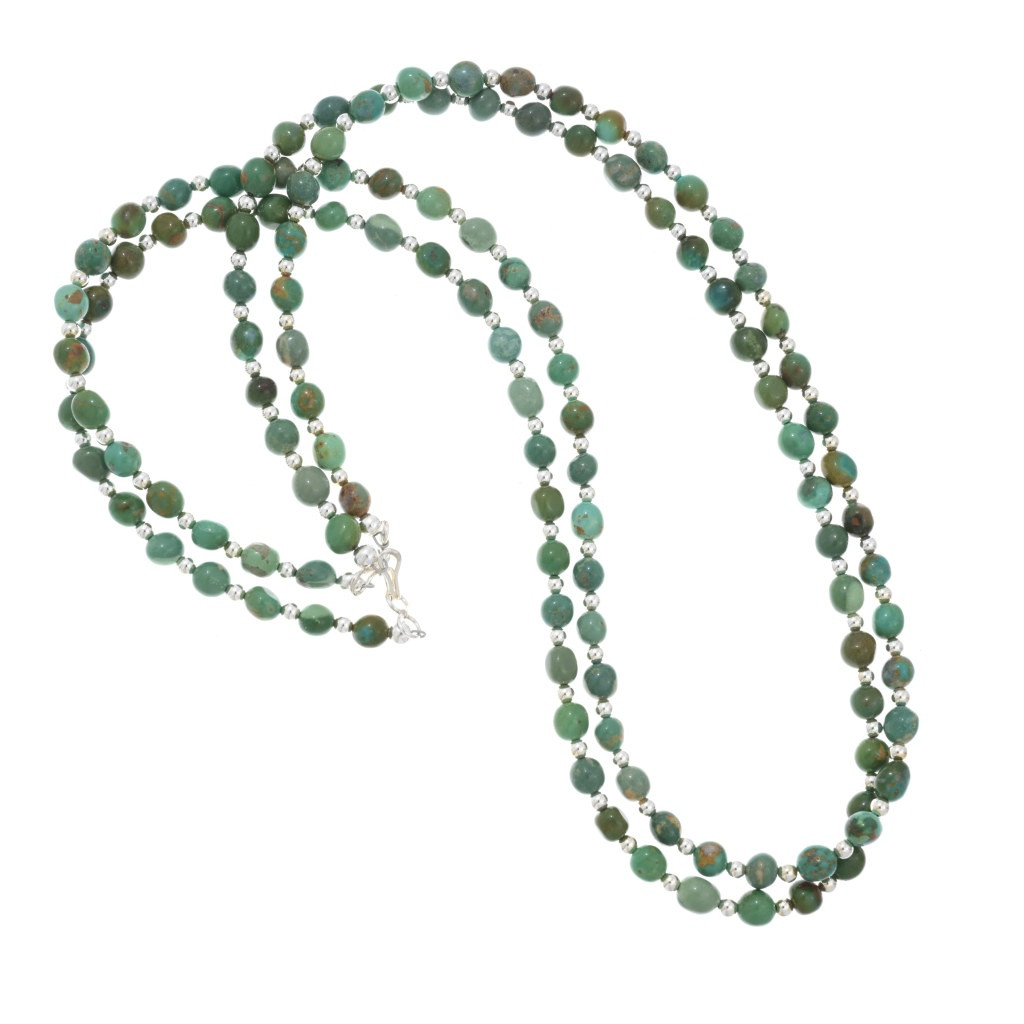 Sterling Navajo Green Turquoise Beaded Necklace by Lula Begay 43924