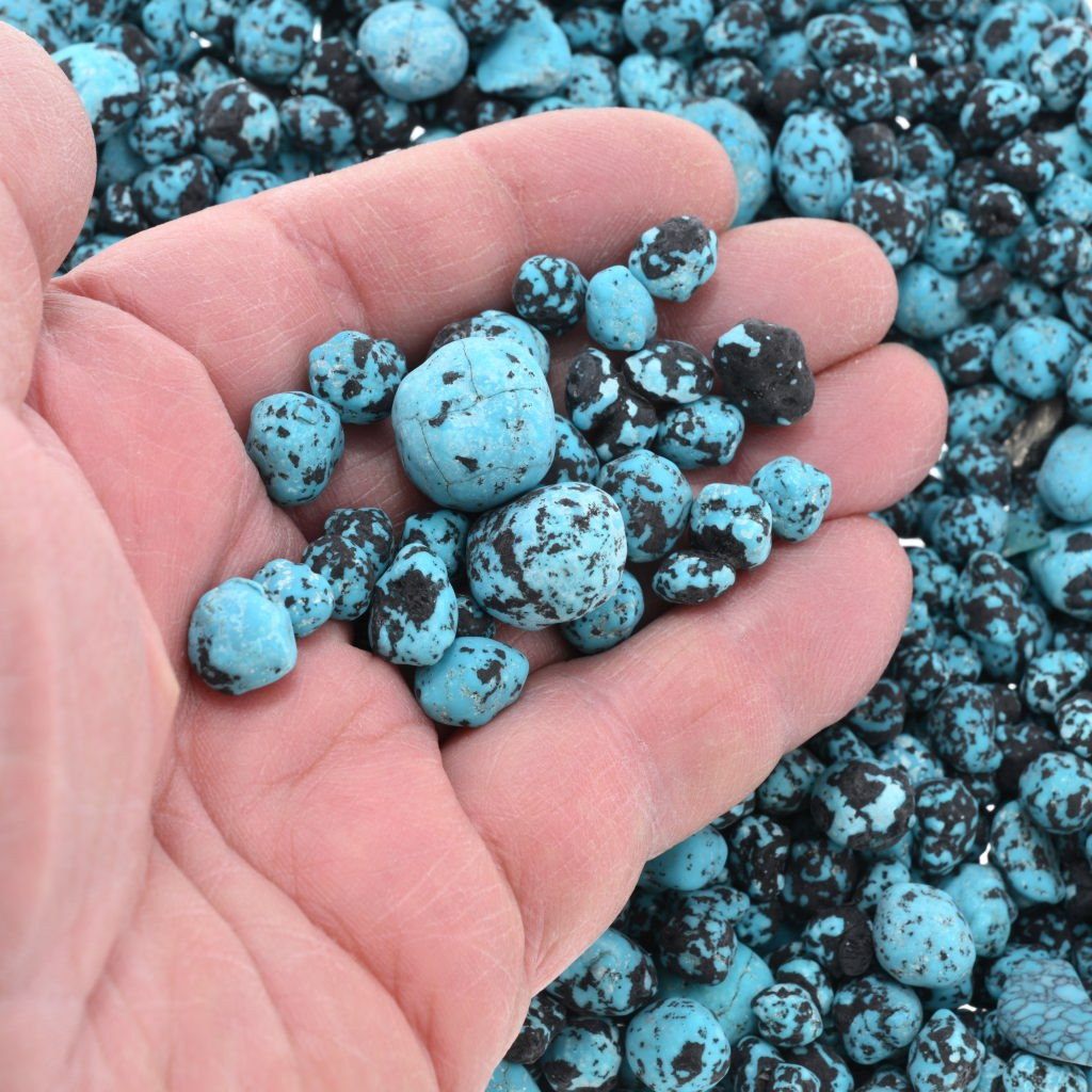 Spiderweb Turquoise Gibbsite Tumbled Nuggets Black Web 1/2 Pound 37825