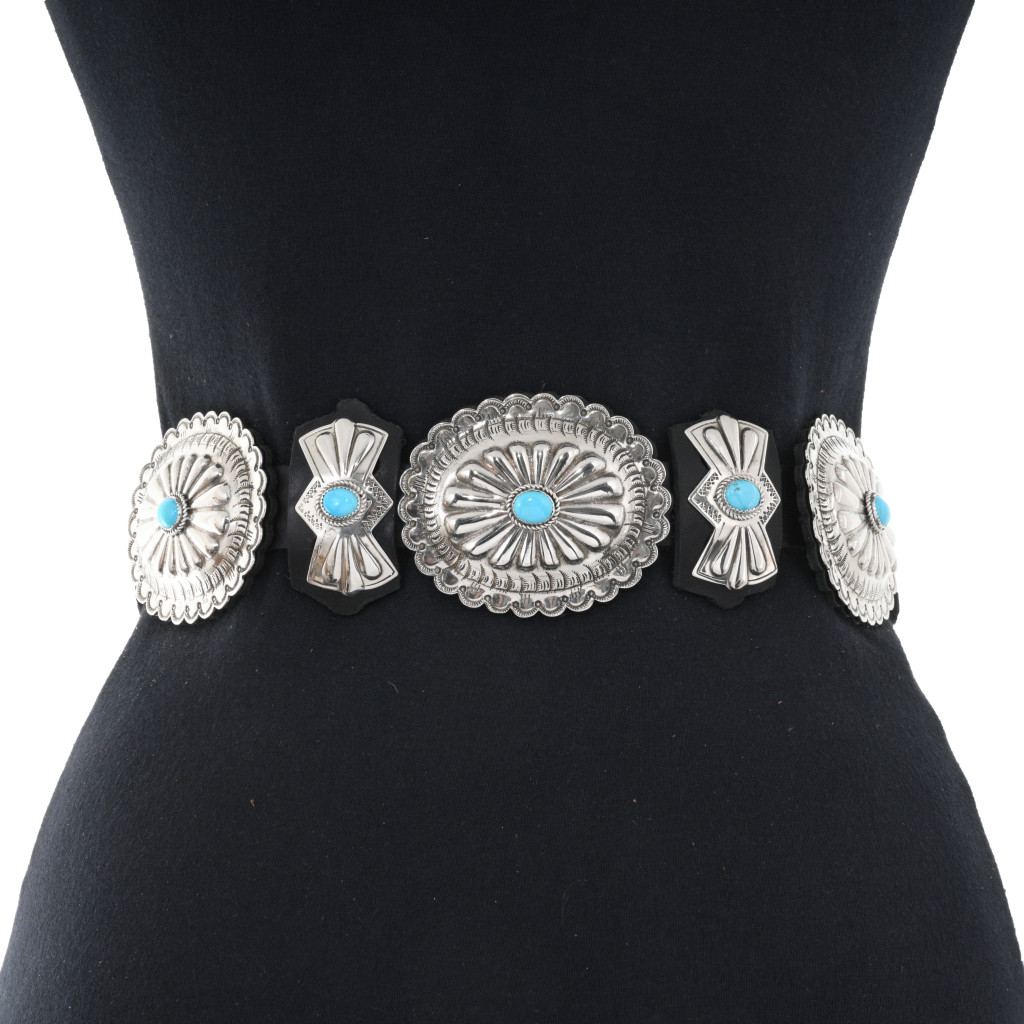 Hammered Silver Turquoise Navajo Style Concho Belt 44094