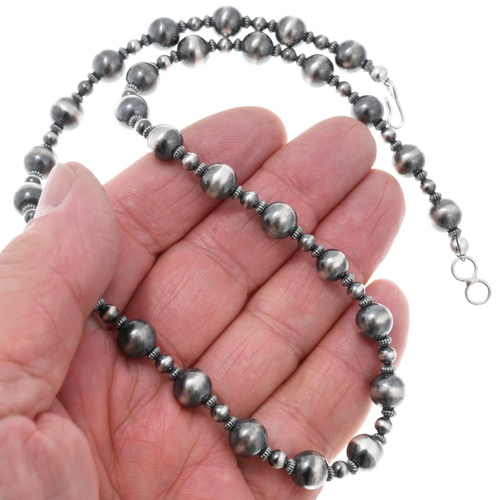 Navajo Sterling Antiqued Desert Pearl Choker Necklace by Lula Begay 44114