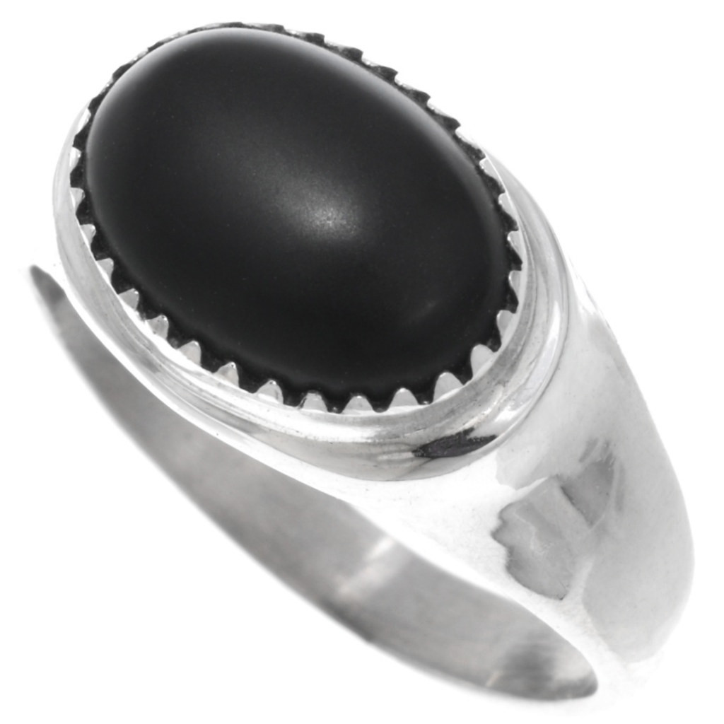 Traditional Design Frosted Black Onyx Silver Ring 44120