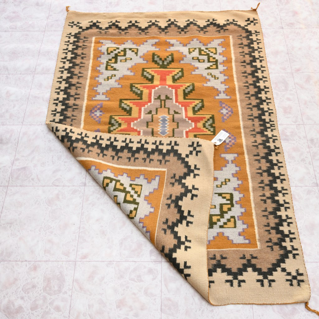 Vintage Navajo Hand Woven Wool Burntwater Rug 5 Feet x 3.3 Feet 44160