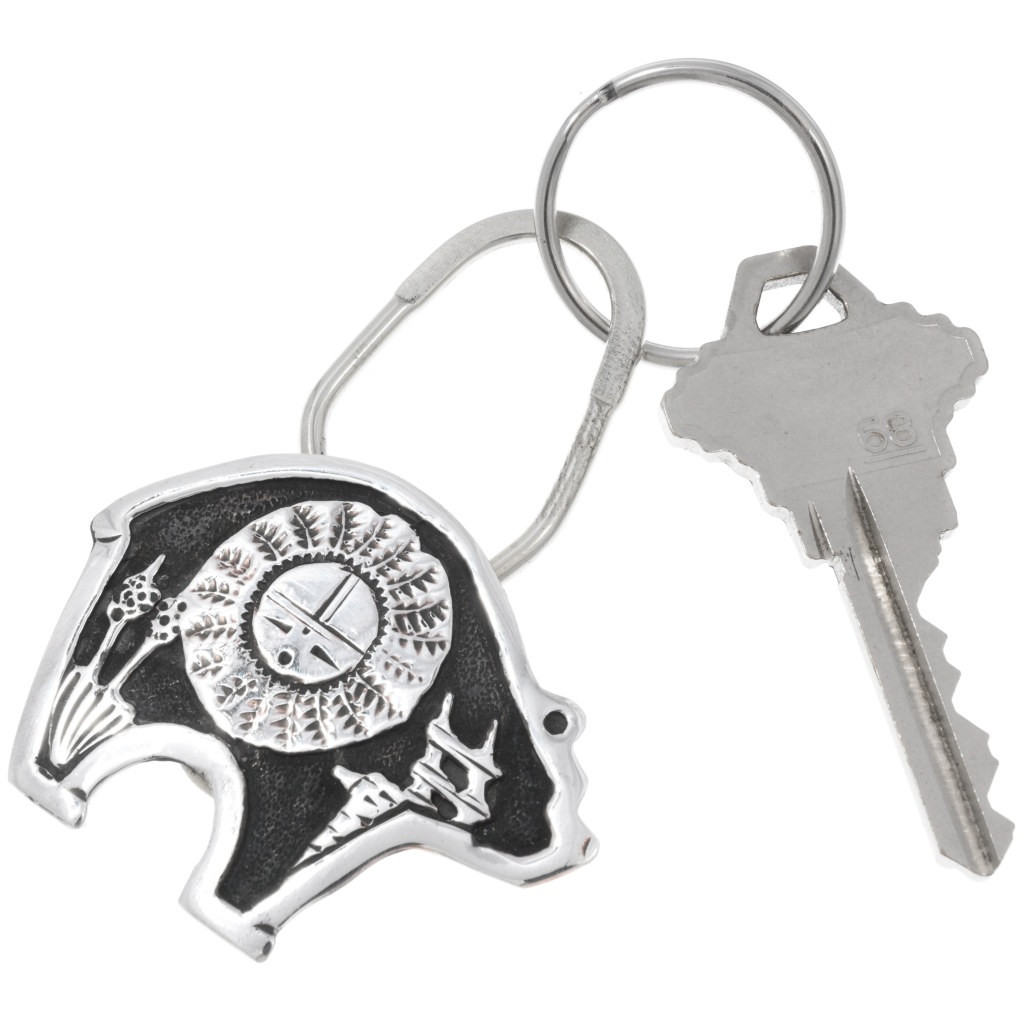 Silver Sunface Native American Bear Design Key Ring by Thomas Begay 44188