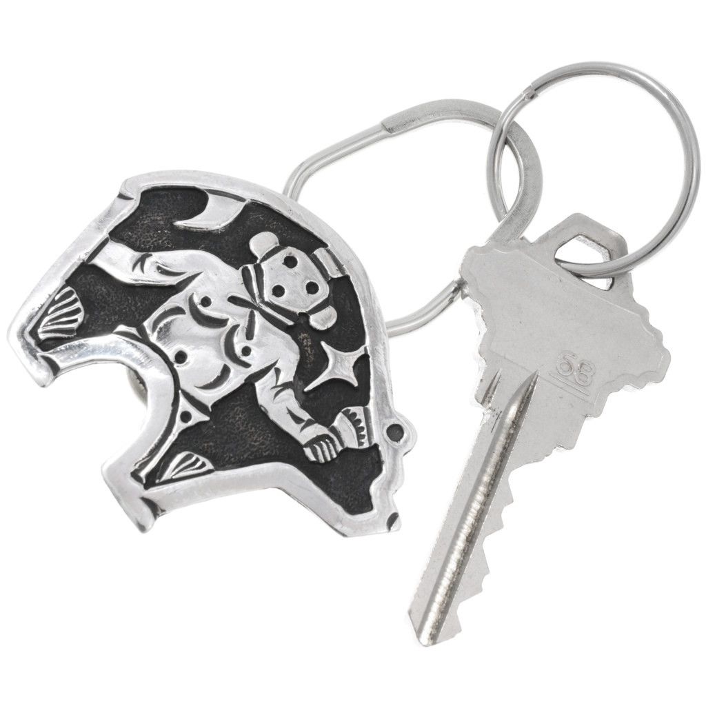 Hopi Mudhead Kachina Silver Bear Design Key Ring by Thomas Begay 44191
