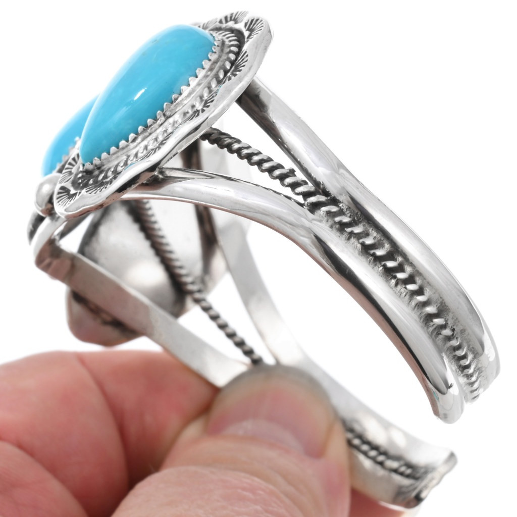 Three Stone Sleeping Beauty Turquoise Silver Cuff Navajo Design 44383